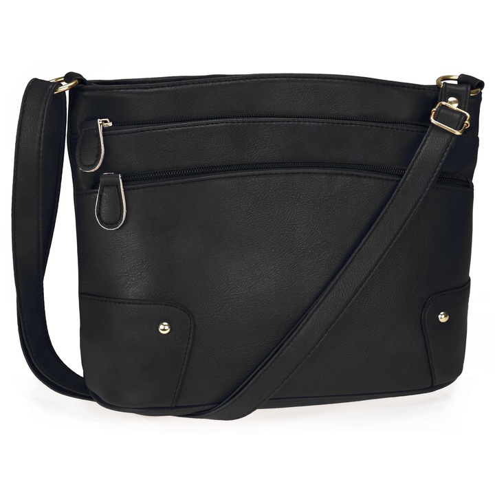 Geanta de umar dama, Adleys, Piele ecologica, FB306, 22x28x13 cm, Negru ...