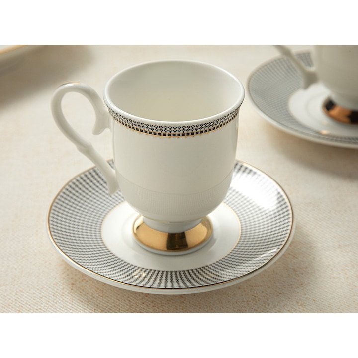 Set 2 cesti de cafea portelan, English Home, Elegance, 80ml, alb-negru ...