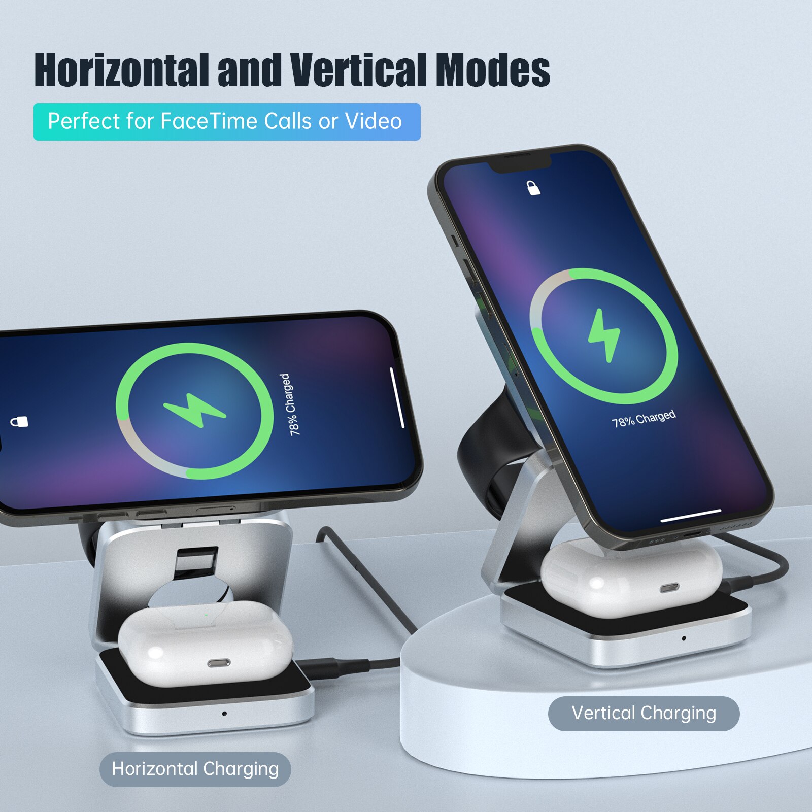 Incarcator Wireless 3 in 1 LUVLU™, Pliabil, QI Fast Charge 15W ...