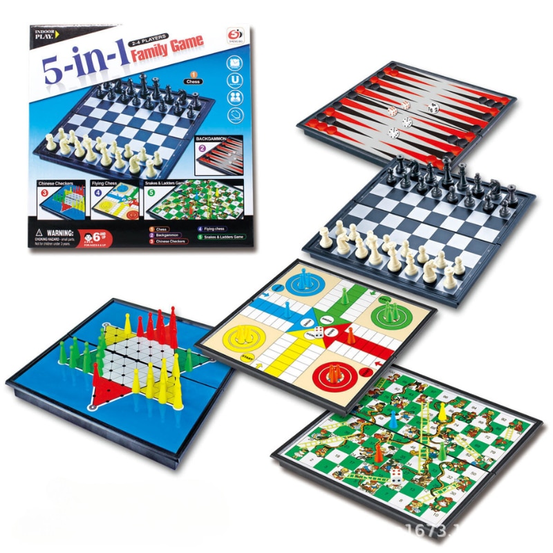 Joc de sah 5 in 1, Set de jocuri, Table, Ludo, Snakes, Magnetic ...