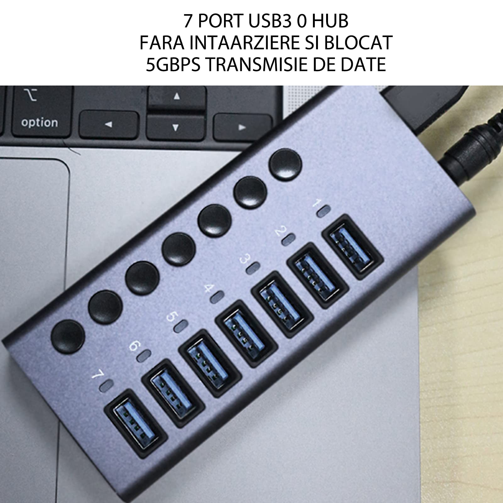 Hub USB 3.0 cu 7 porturi, comutator individual 5V 2.4A Hub de iesire cu ...