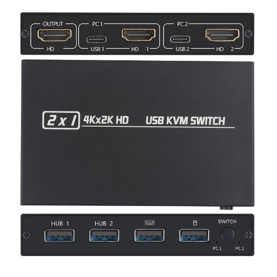 Switch KVM HD 2-in-1 HDMI /USB Support HD 2K*4K conecteaza 2 calculatoare la 1 Monitor/Keyboard ...