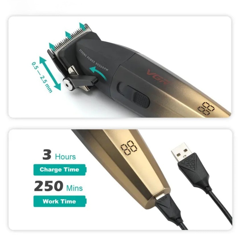 Set masina de tuns profesionala VGRshop, afisaj LED, autonomie 250 min ...