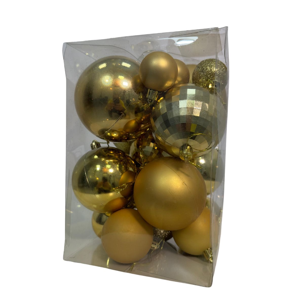 20 db-os golyós készlet, arany fa díszek, 8 különböző méret, matt ...