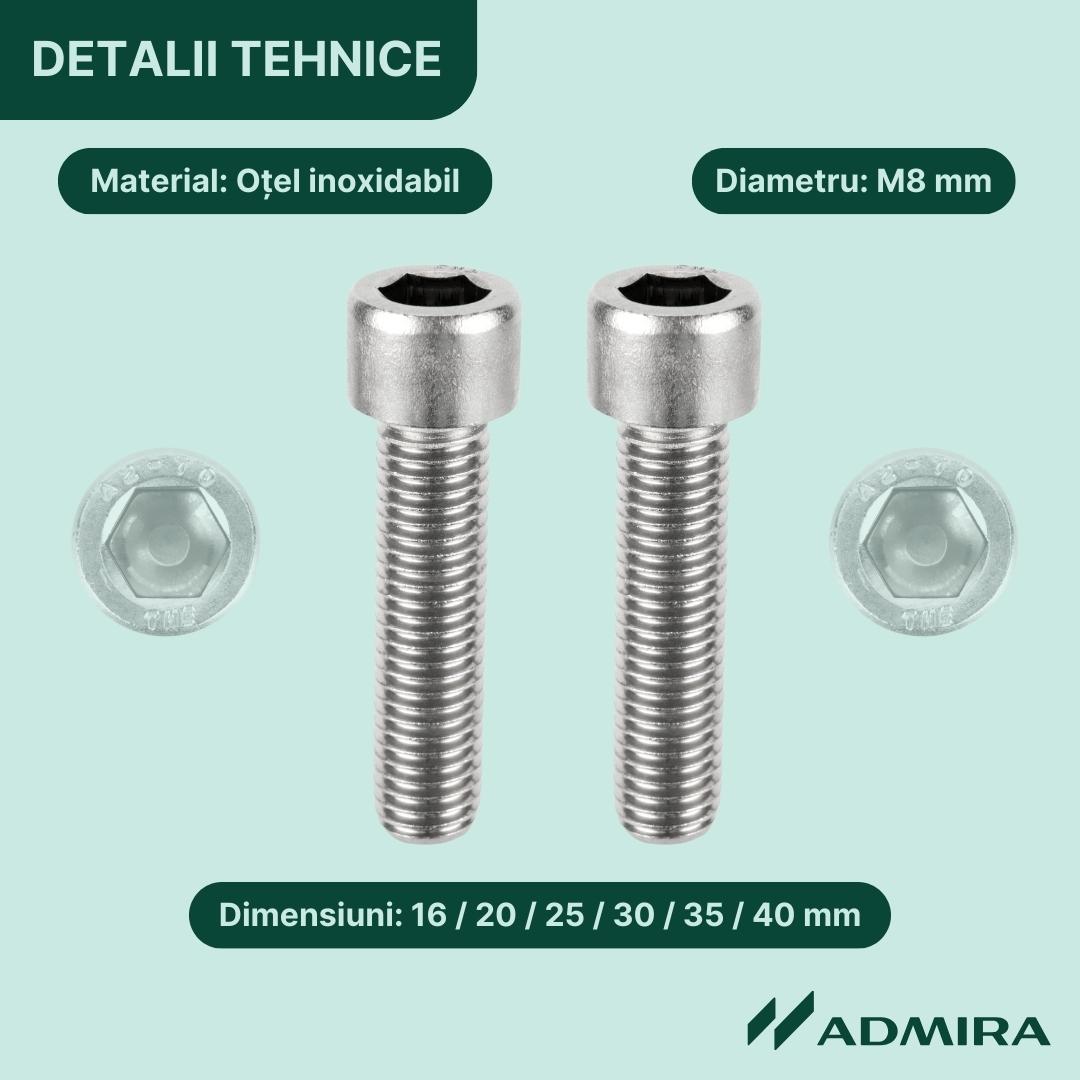 100x Surub cap cilindric/imbus M8 DIN 912, M8 x 16 mm - eMAG.ro