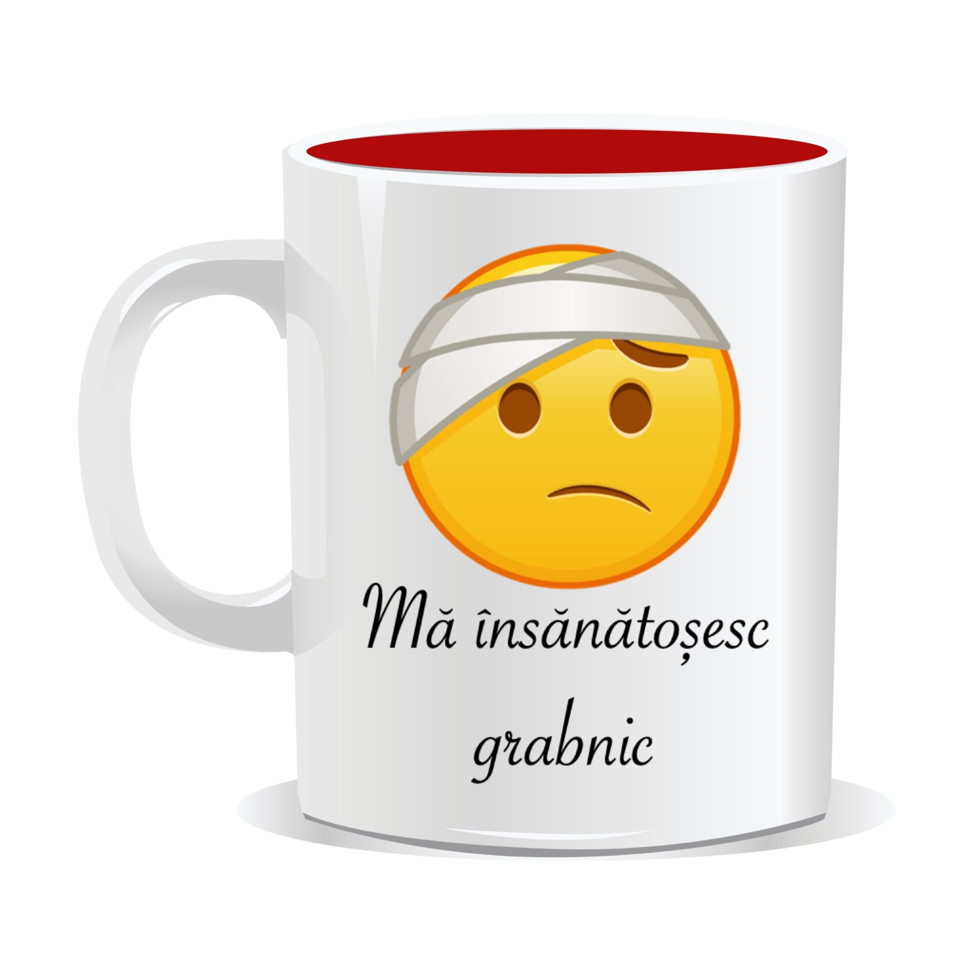 Cana personalizata cu Emoji, cu mesaj, Emoji bandajat, Cadoul ideal ...