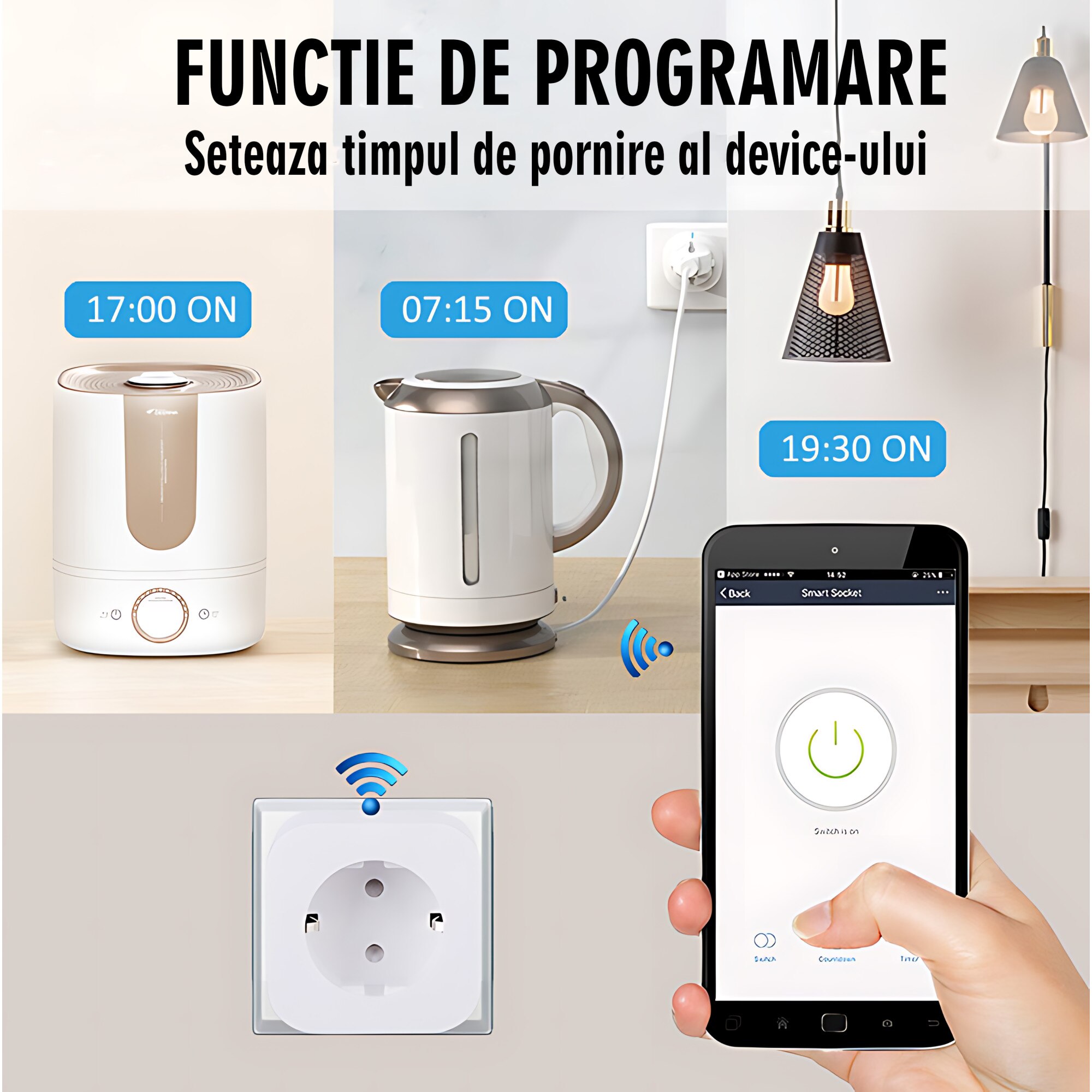 Priza inteligenta WIFI 16A 3500W, EVONYX®, Control din aplicatie ...