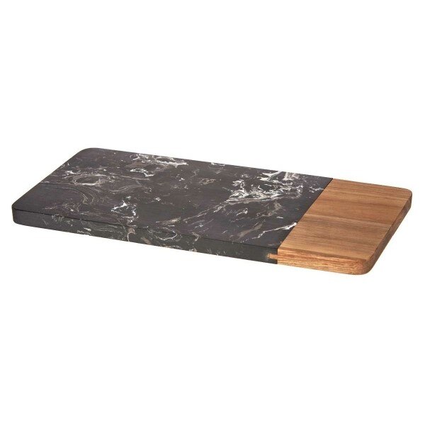 Tocator alimente, din lemn si marmura, negru/maro, 30 x 15 cm - eMAG.ro