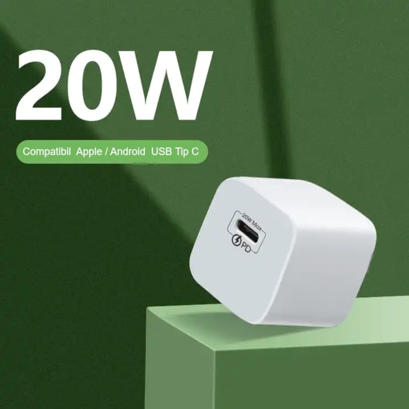 Incarcator Retea USB type-C, eRDX®, Fast Charge, 20W, PD 3.0, Mini, Compatibil Iphone / Android ...