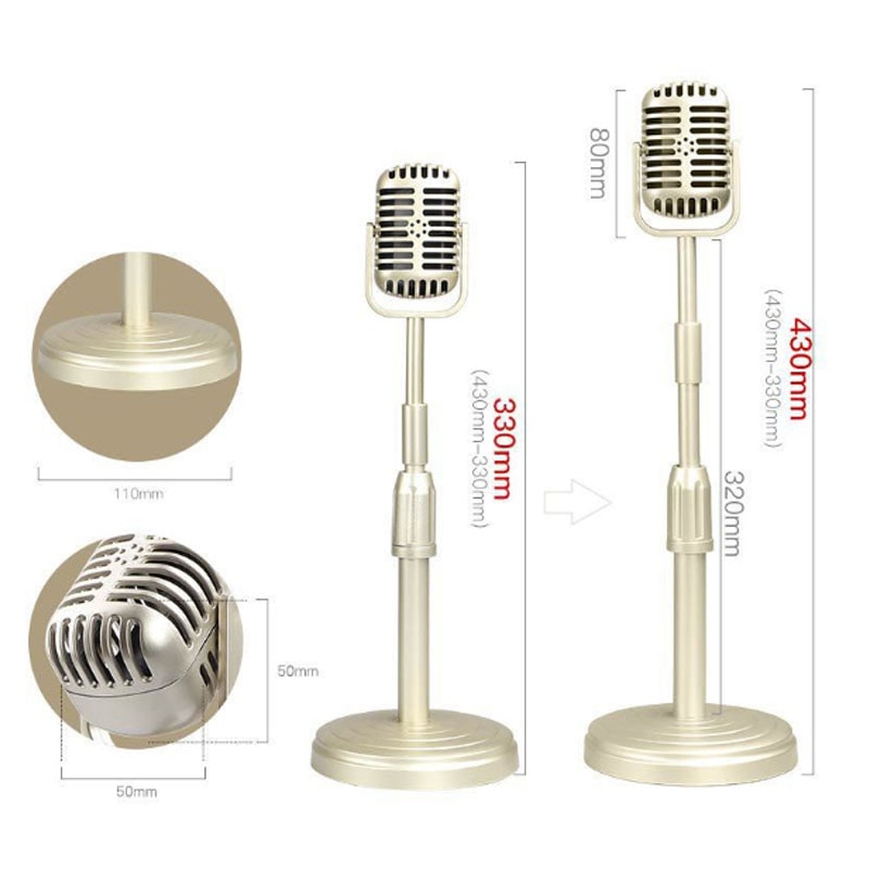 Microfon vintage cu suport, LLWL, Plastic, Auriu - eMAG.ro