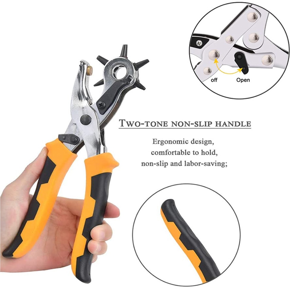 Cleste perforator pivotant Pufo cu 6 capete pentru gaurit curele ...