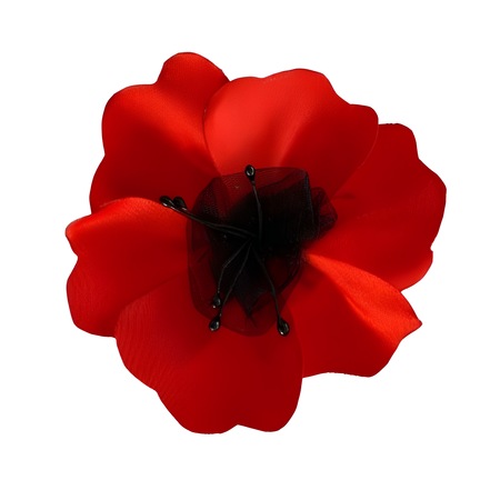 Brosa Tip Mac Rosu cu Miez Negru din Tul si Stamine Negre - eMAG.ro