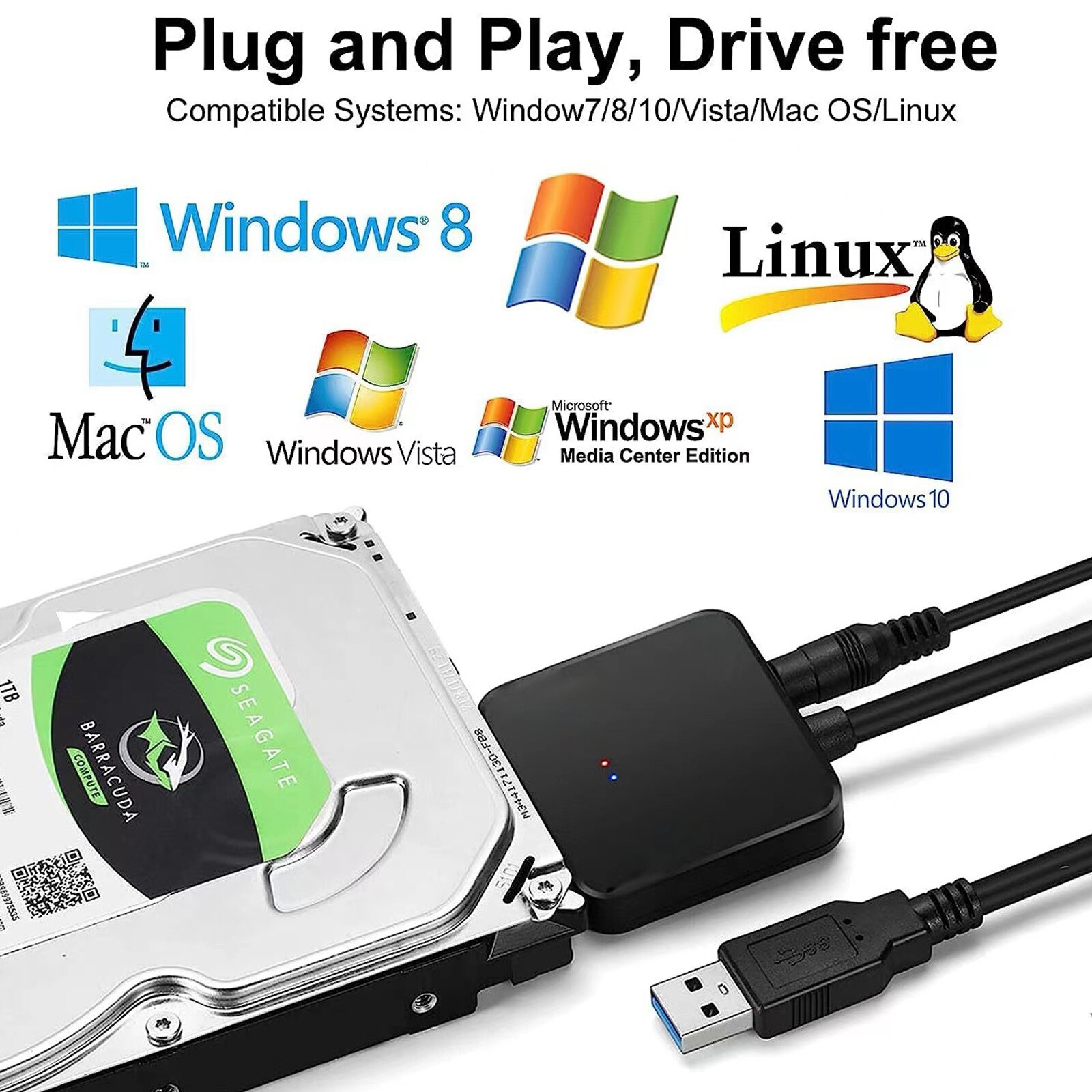 Adaptor USB 3.0 la SATA, Zggzerg, Cu Lumina LED si sursa de alimentare ...