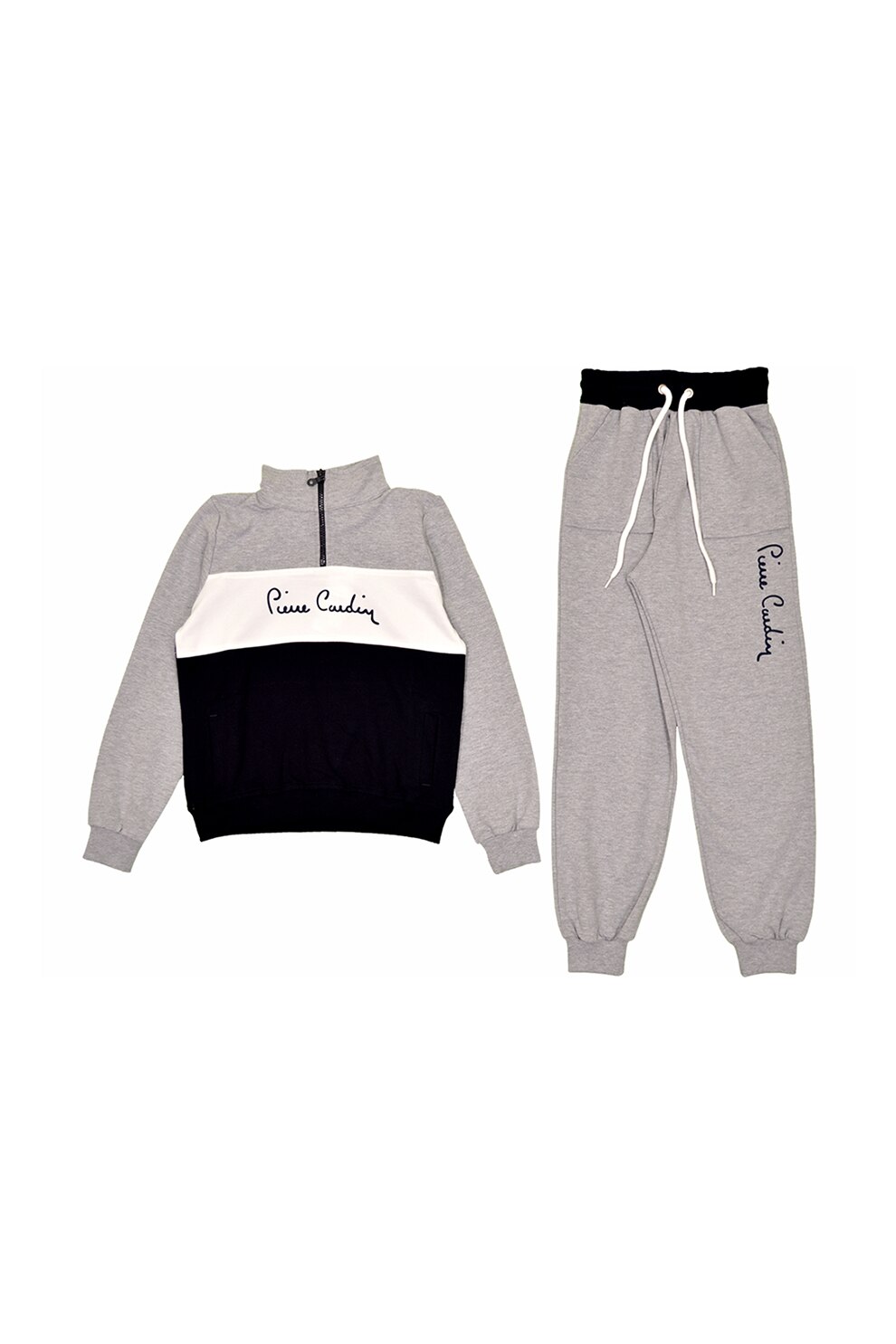 Pierre Cardin, Trening cu model colorblock si logo, Negru, Gri deschis ...