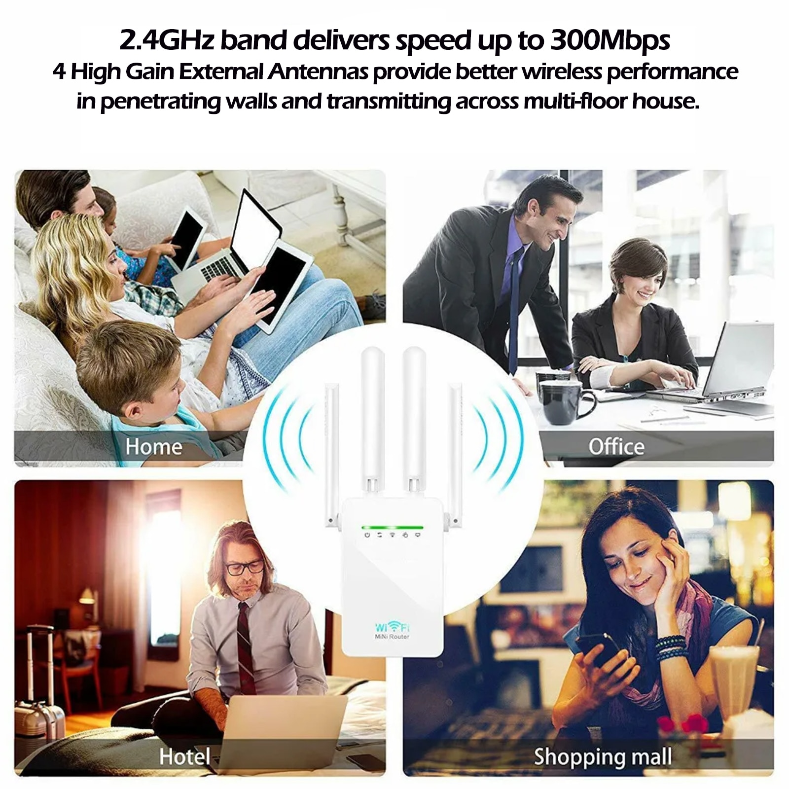 Amplificator de semnal wireless, NUODWELL, Cu 4 antene si buton WPS ...