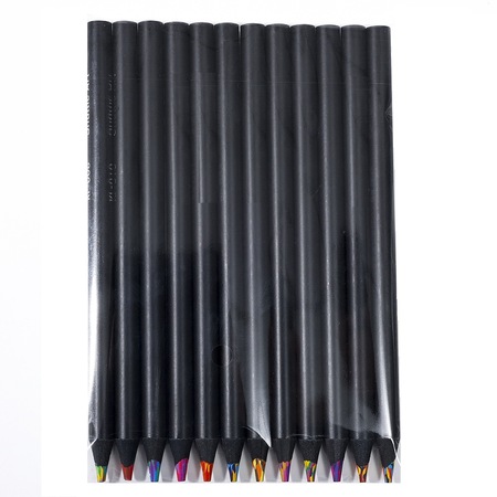 Set 12 Creioane colorate, JENUOS®, Culorile curcubeului, Lemn negru ...