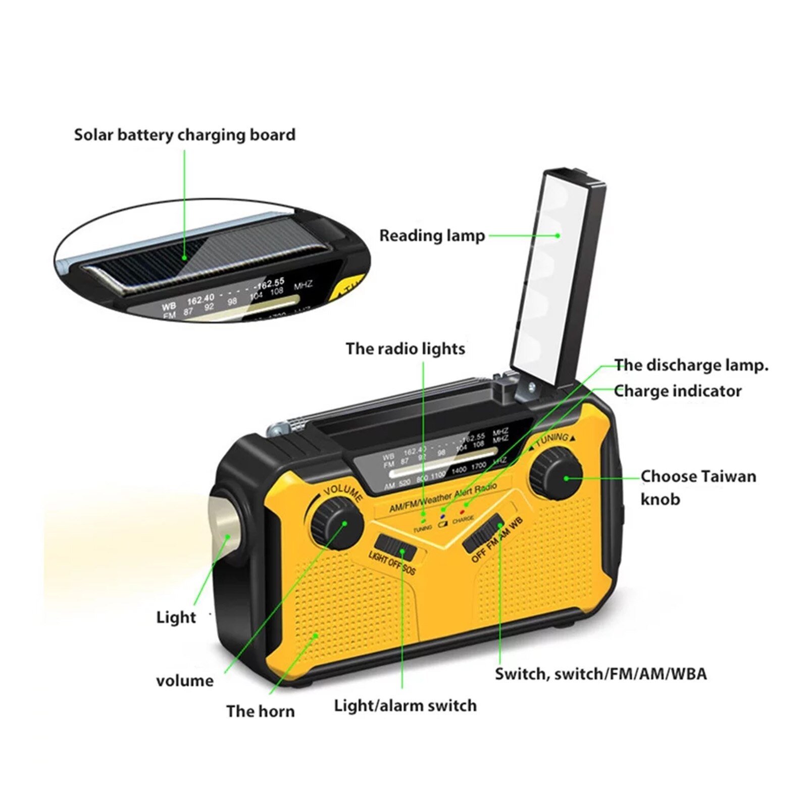 Radio portabil camping, Zggzerg, Cu lanterna, lampa de citire si alarma ...