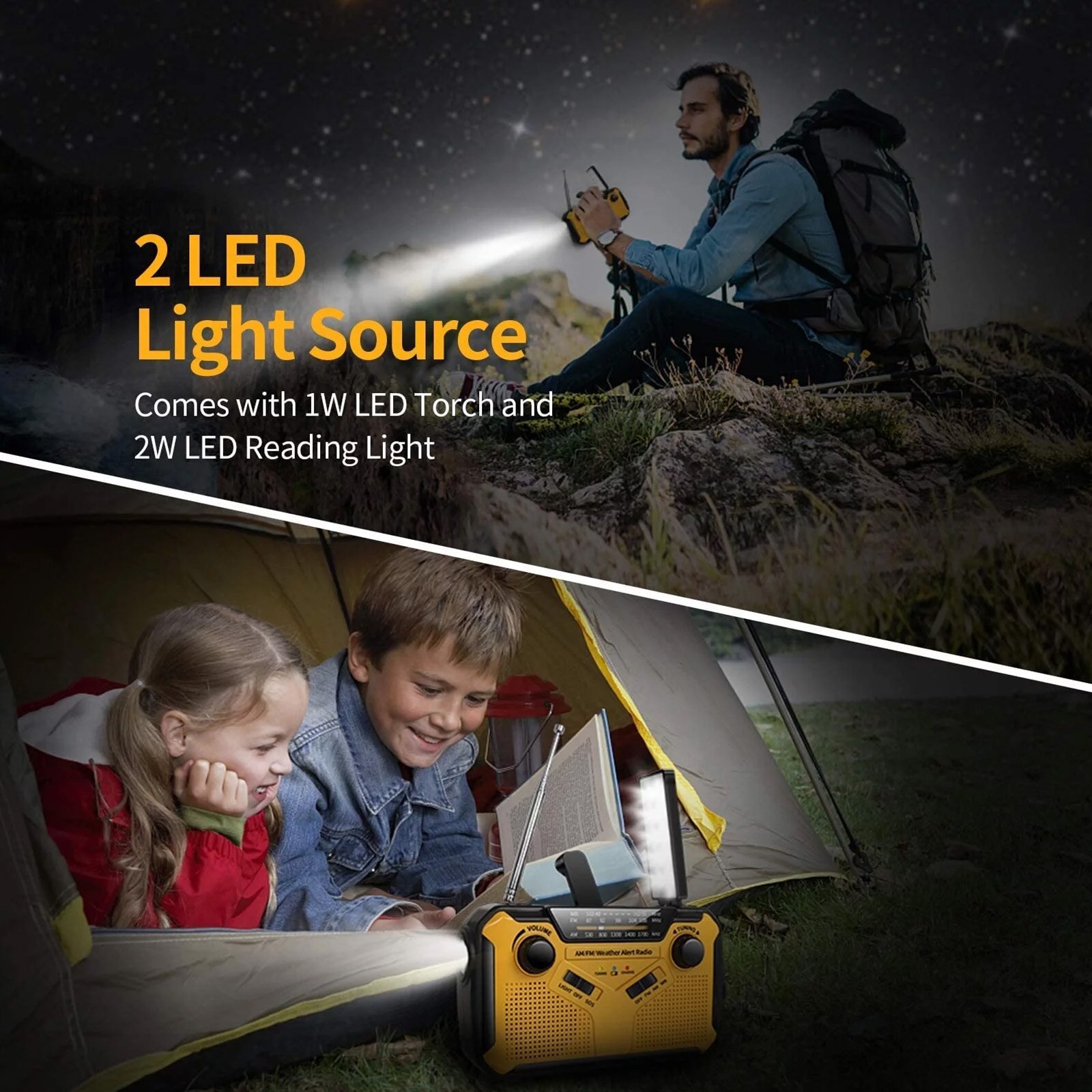 Radio portabil camping, Zggzerg, Cu lanterna, lampa de citire si alarma ...