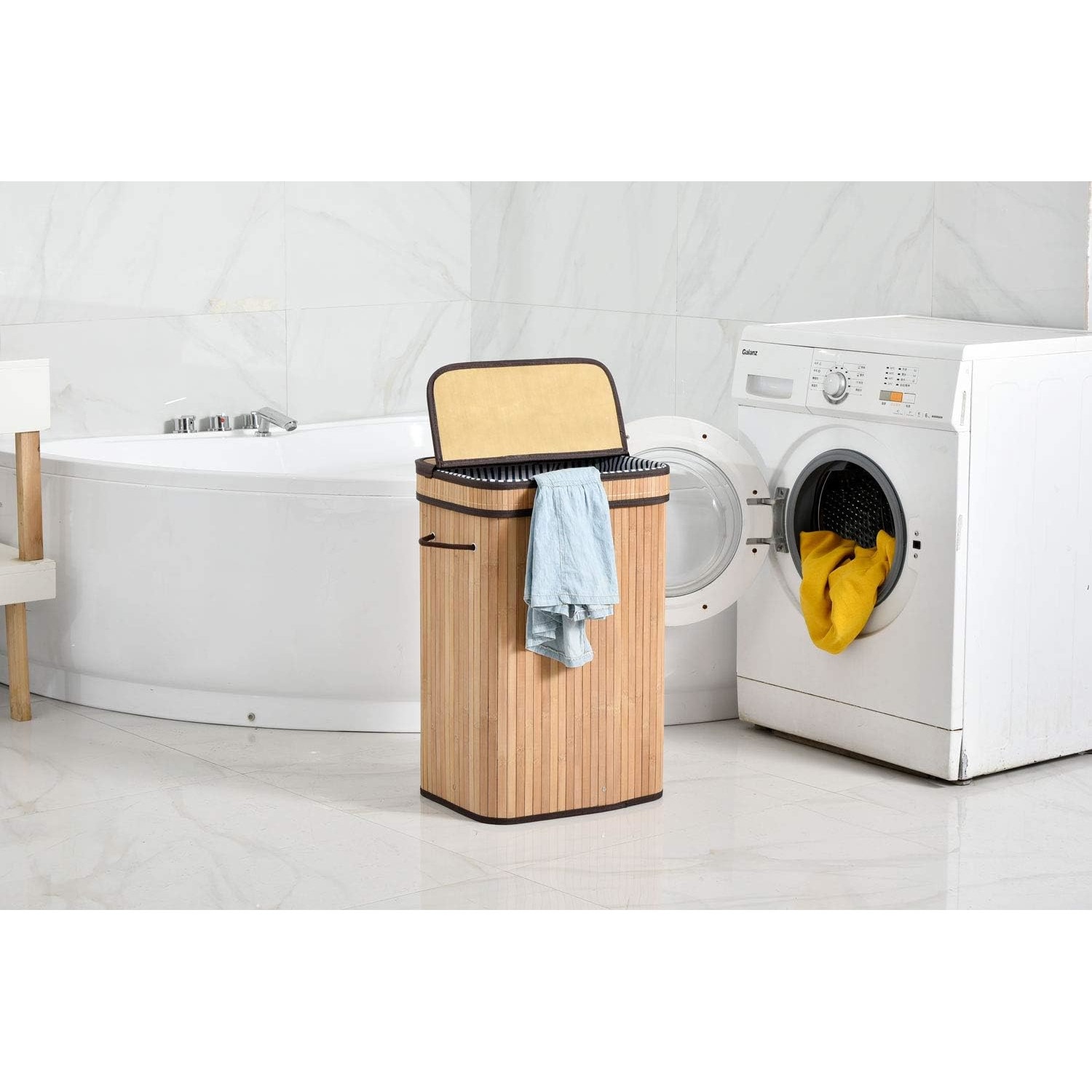 Cos rufe, 80L, Pliabil, Bambus, Natur - eMAG.ro