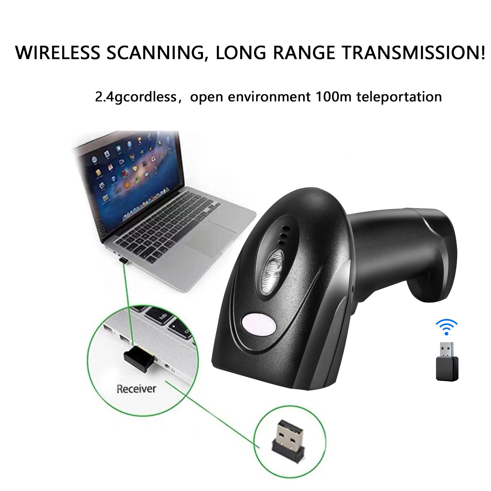 Scanner cod de bare, Zggzerg, Cu senzor laser, Cu baterie interna ...