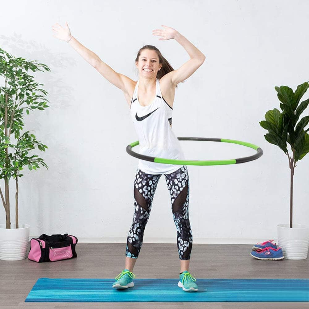 Cerc fitness Hula Hoop, Ronyes®, demontabil, 1kg, gri/verde, 95 cm ...