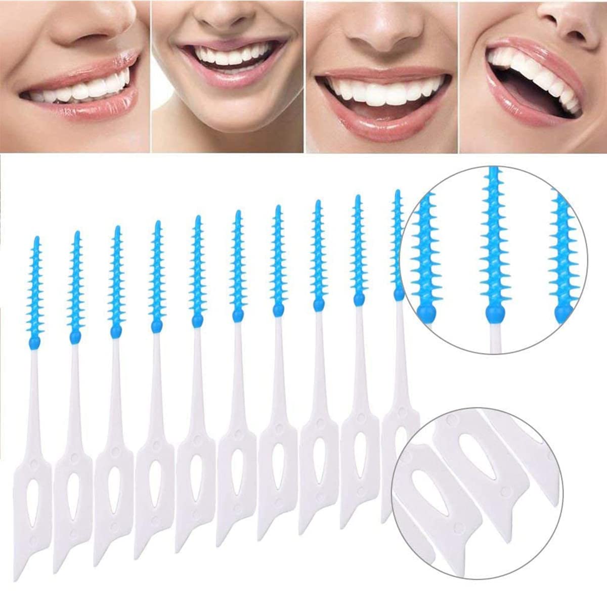 Set 40 periute interdentare, Silicon, Gri/Albastru - eMAG.ro