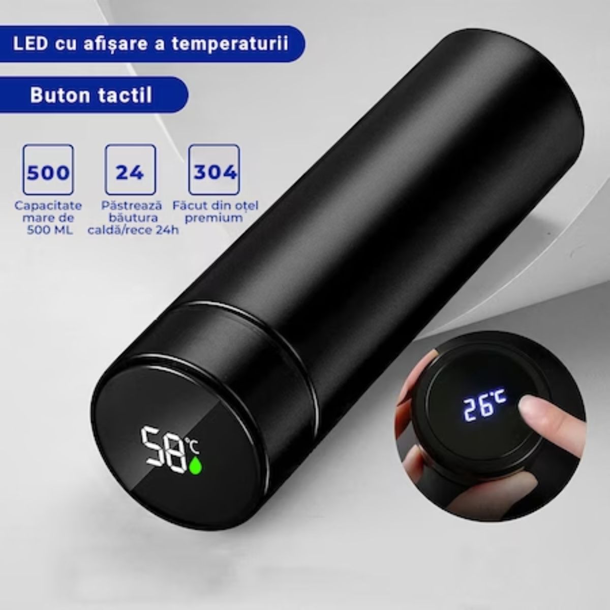 Termos smart cu Ecran LED pentru cafea/ ceai, sita infuzor, indicator ...