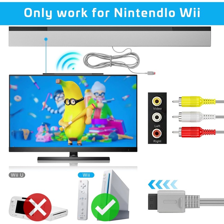 Set de accesorii Wii, Nintendo Wii Sensor Bar, Suport Plastic, Cablu AV ...