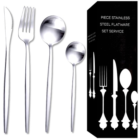 Set de 24 Tacamuri din INOX, 6 x Cutite, 6 x Linguri, 6 x Furculite, 6 ...