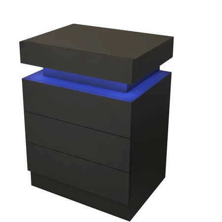 Noptiera, 3 Sertare, Multifunctionala, RGB, Lemn, Negru - eMAG.ro