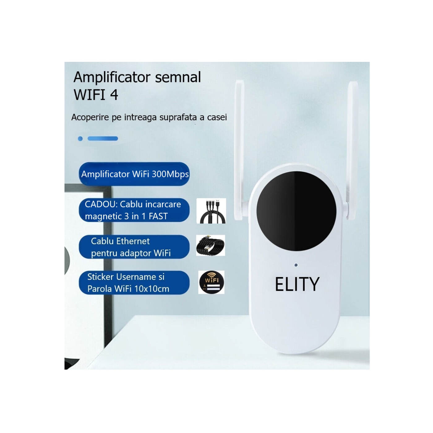 Amplificator Semnal Wireless, ELITY®, Range Extender Adaptor WiFi ...
