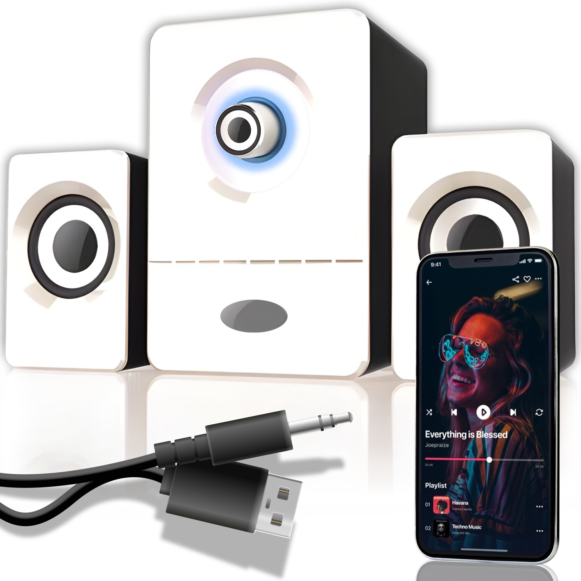 Boxe 2.1 cu USB si Jack 3.5 mm, Cablu 1.2m, Control Volum, 90Hz-18kHz ...
