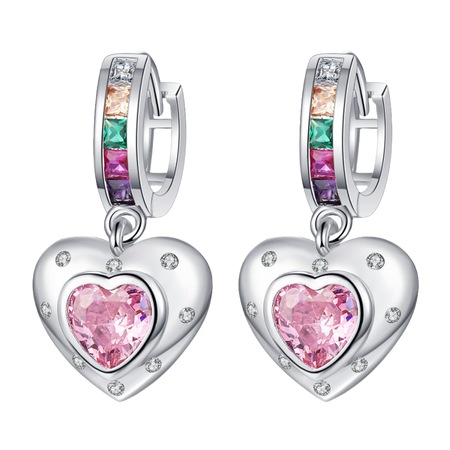 Cercei din zircon roz curcubeu, S925 argint, platina, 2.5cm - eMAG.ro