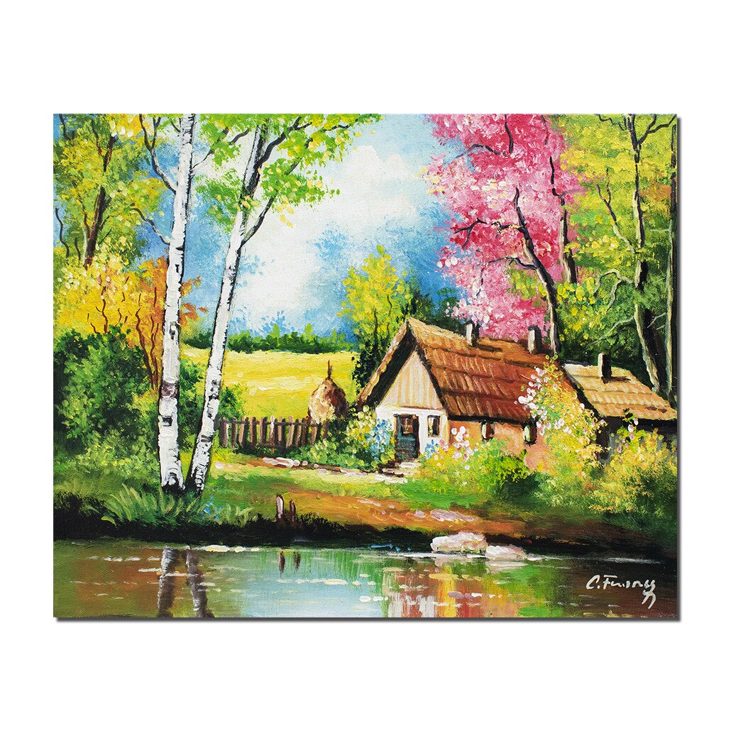 Tablou pictat manual living, dormitor, hol, Peisaj din natura, peisaj ...