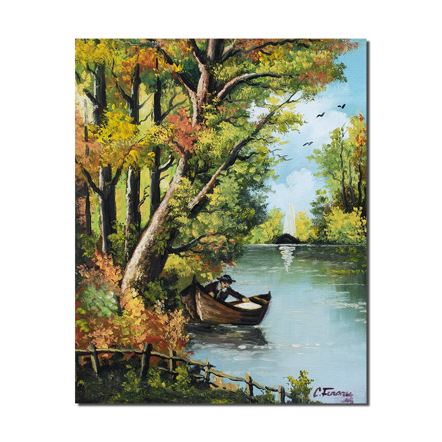 Tablou pictat manual living, dormitor, hol, Pescarul norocos, pictura ...