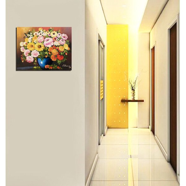 Tablou pictat manual living, dormitor, hol, Vaza cu flori, parfum ...