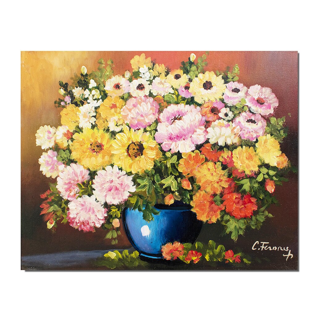 Tablou pictat manual living, dormitor, hol, Vaza cu flori, parfum ...