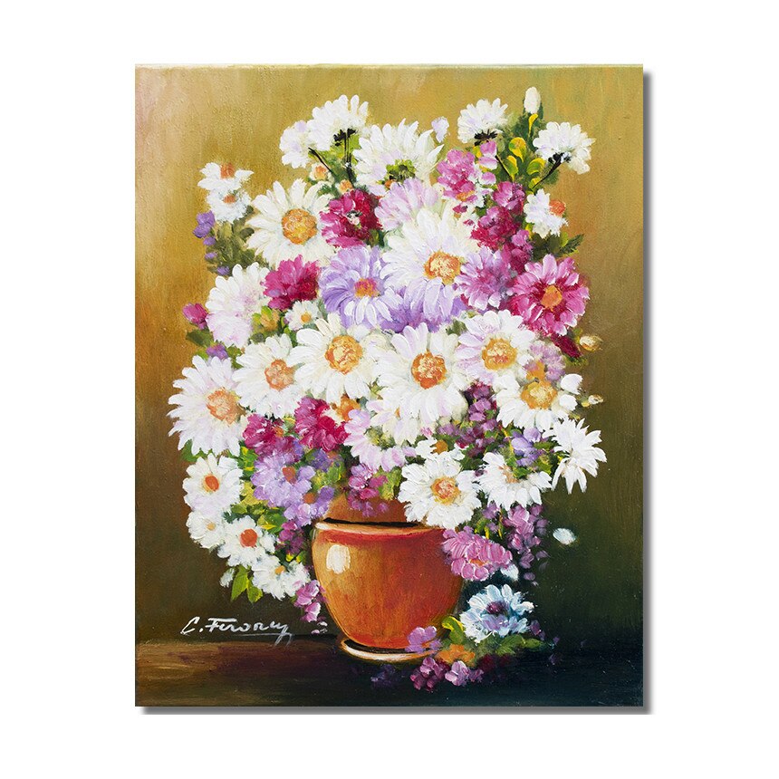 Tablou pictat manual living, dormitor, hol, Vaza cu margarete, pictura ...