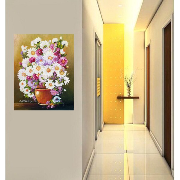 Tablou pictat manual living, dormitor, hol, Vaza cu margarete, pictura ...