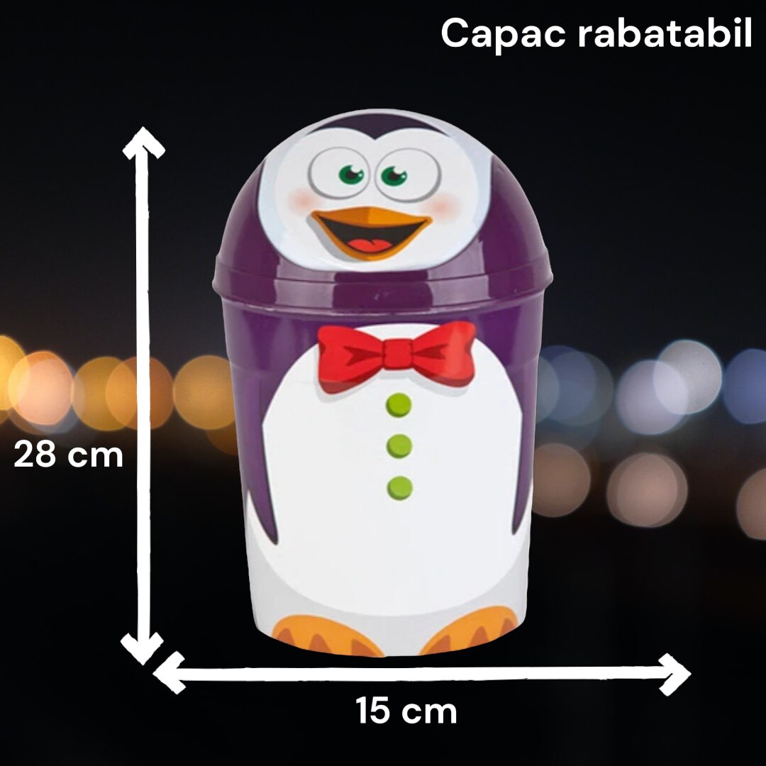 Кош за боклук в детска спалня, дизайн на пингвин, 4L, ръчно сгъваем ...