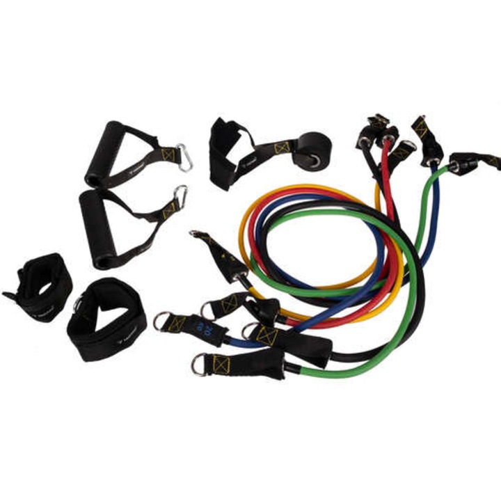 Set Antrenament Extensor Cu 12 Accesorii, 5 Benzi Tubulare Elastice, 3 ...