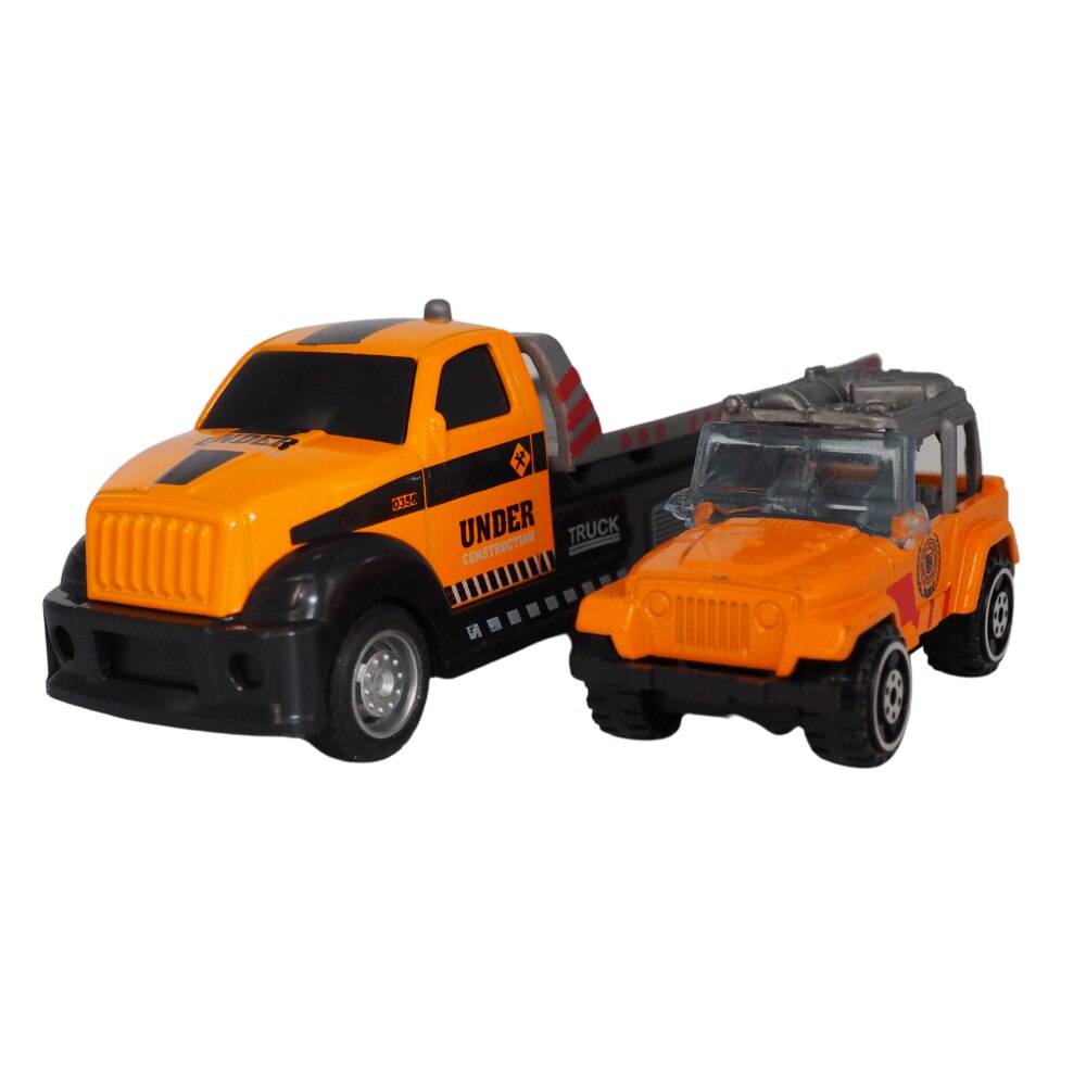 Set camion platforma cu masina off-road, Diecast, metal si plastic ...