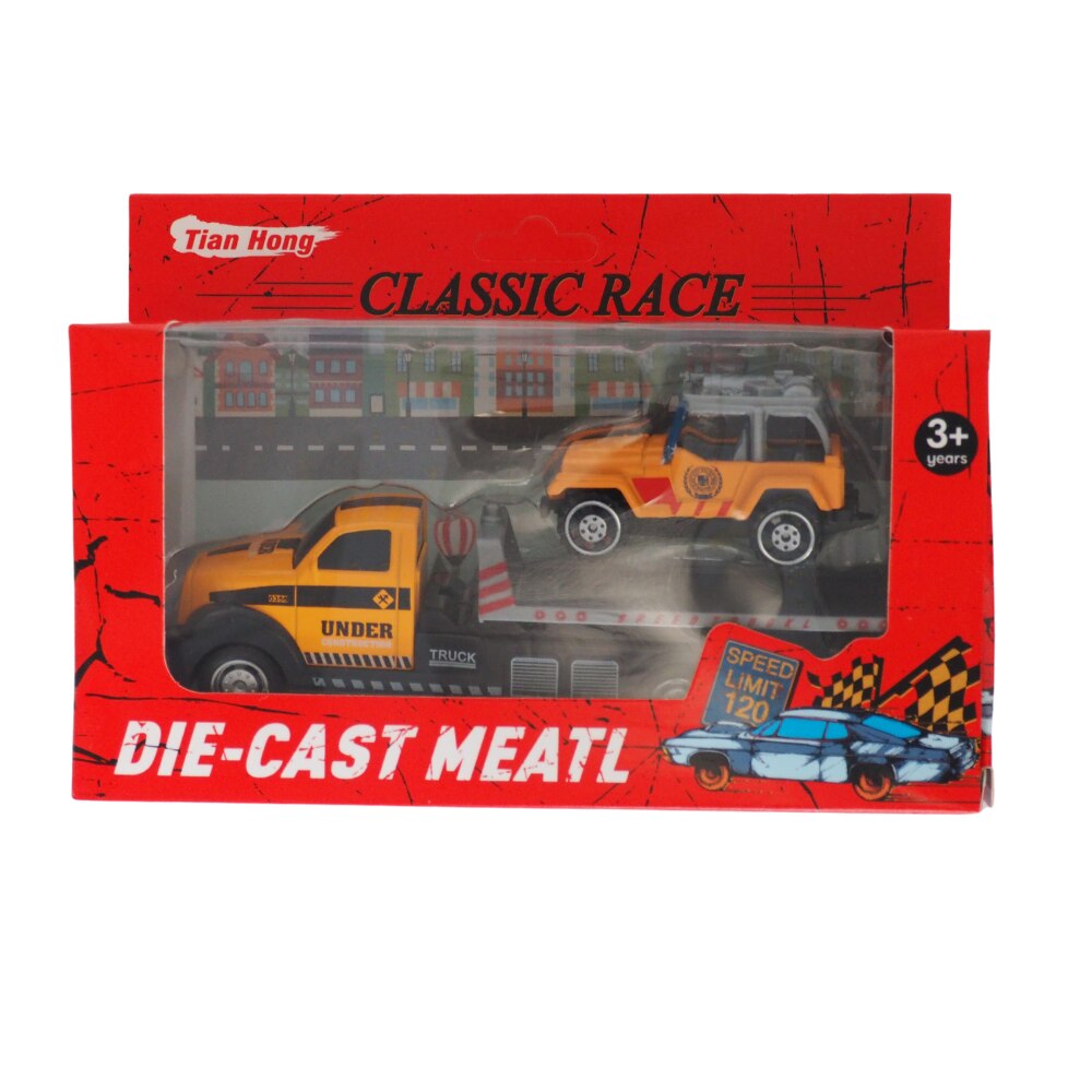 Set camion platforma cu masina off-road, Diecast, metal si plastic ...