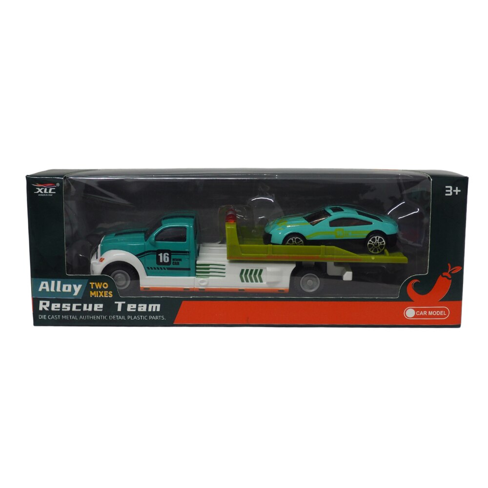 Set camion platforma cu masina, Diecast, metal si plastic, turcoaz, alb ...