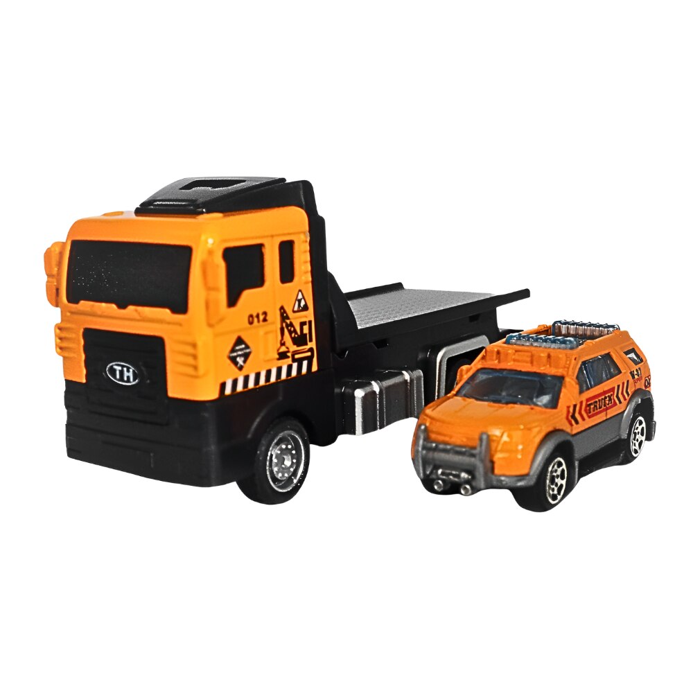Set TIR platforma cu masina utilitara, Diecast, metal si plastic ...