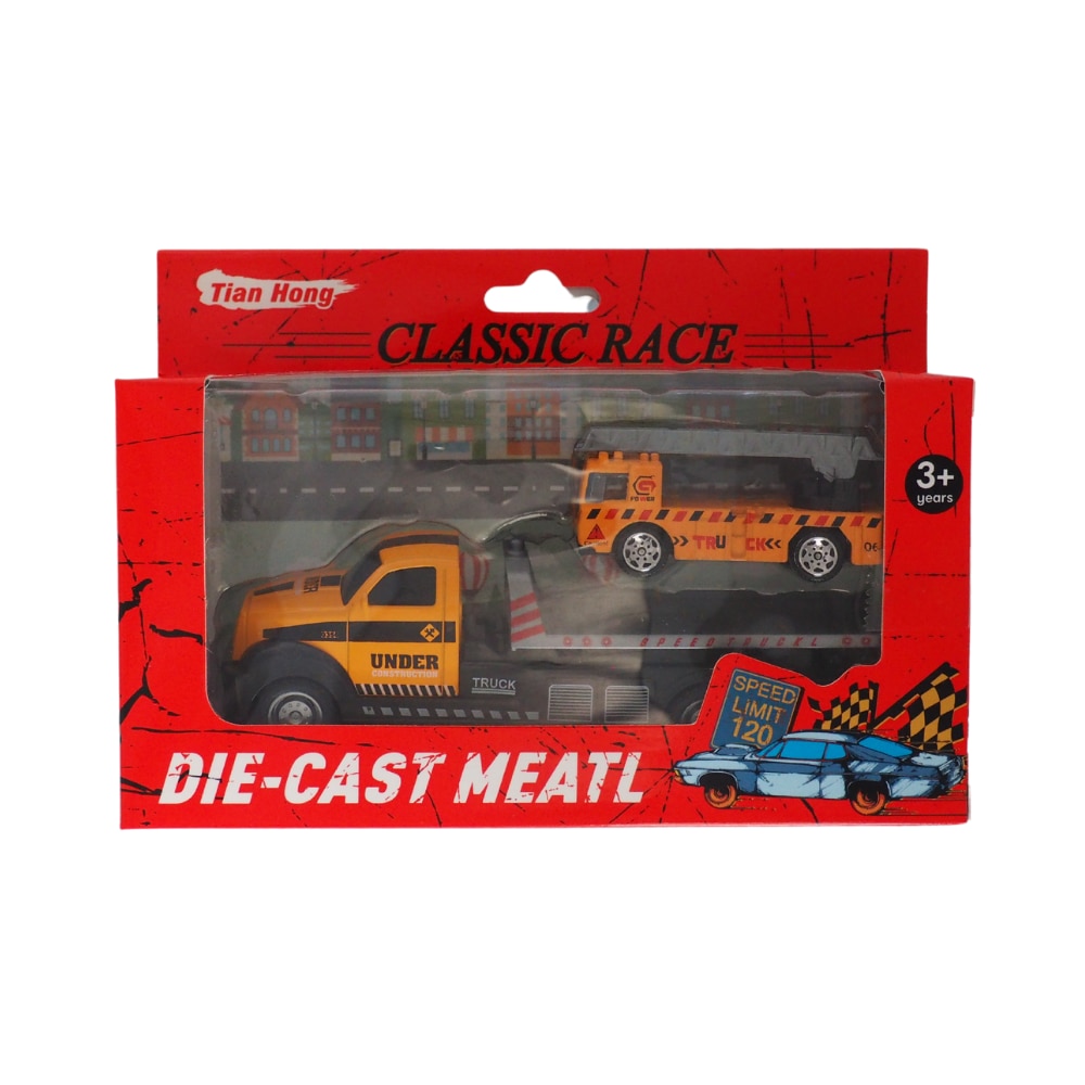 Set camion platforma cu masina macara, Diecast, metal si plastic ...
