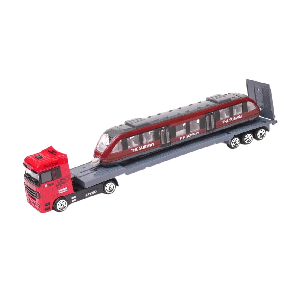 Set TIR platforma cu tren, Diecast, metal si plastic, rosu si gri, 1:87 ...
