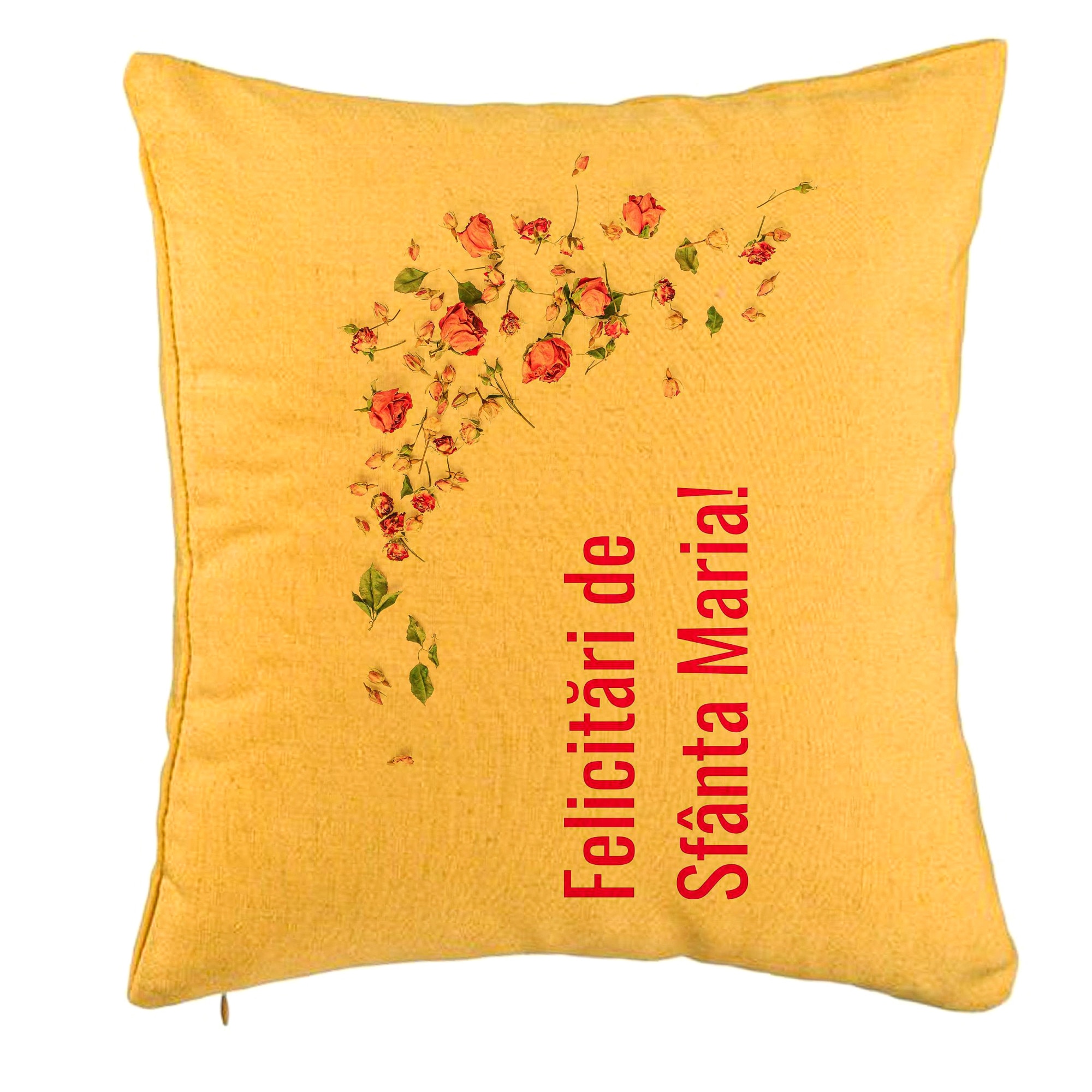 Perna Personalizata, Model Felicitari de Sfanta Maria, 40x40 cm, Galben ...
