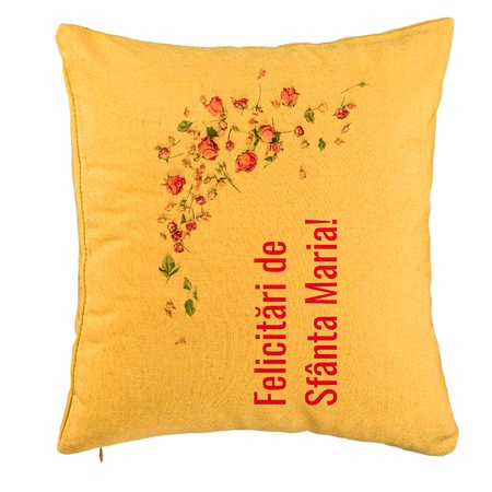 Perna Personalizata, Model Felicitari de Sfanta Maria, 40x40 cm, Galben ...