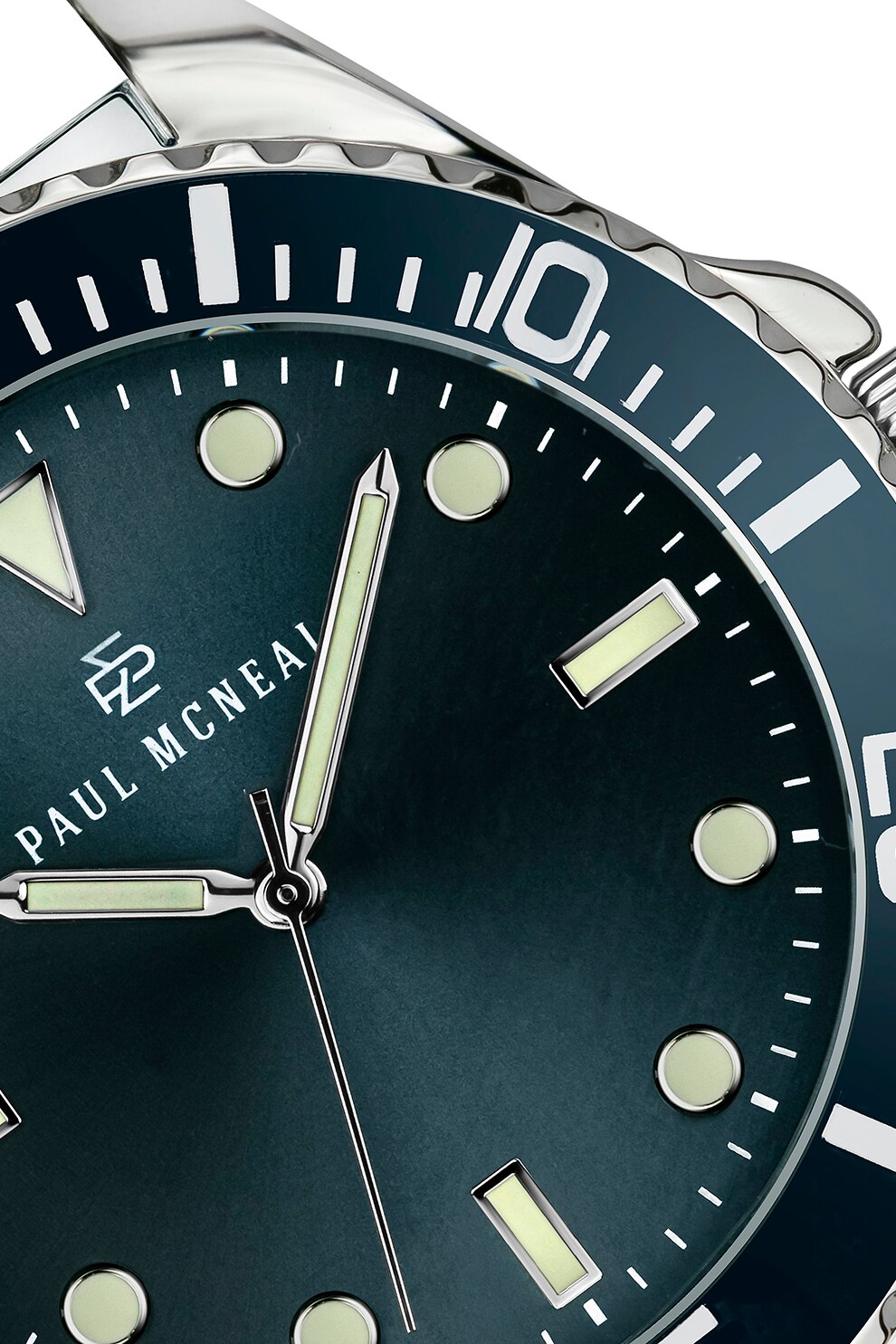Paul McNeal, Часовник с кожена каишка и кварц, Сребрист, Синьо-зелен ...